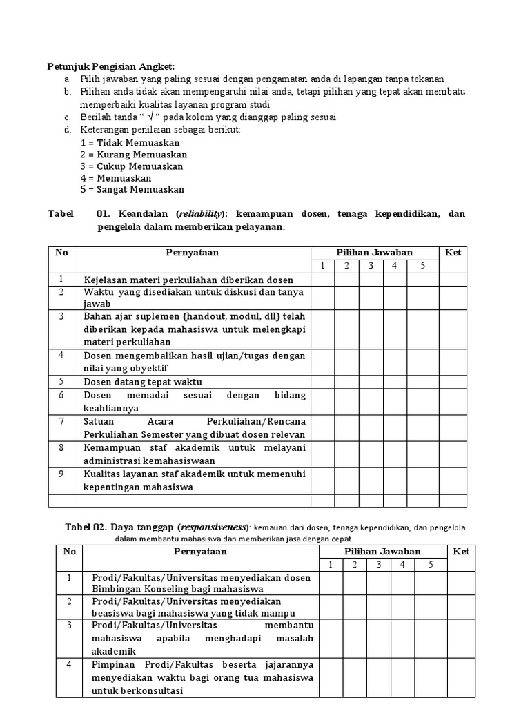 Angket Evaluasi Layanan Akademik | PDF