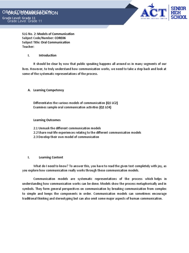 Oral Com Week 2 | PDF | Communication | Nonverbal Communication