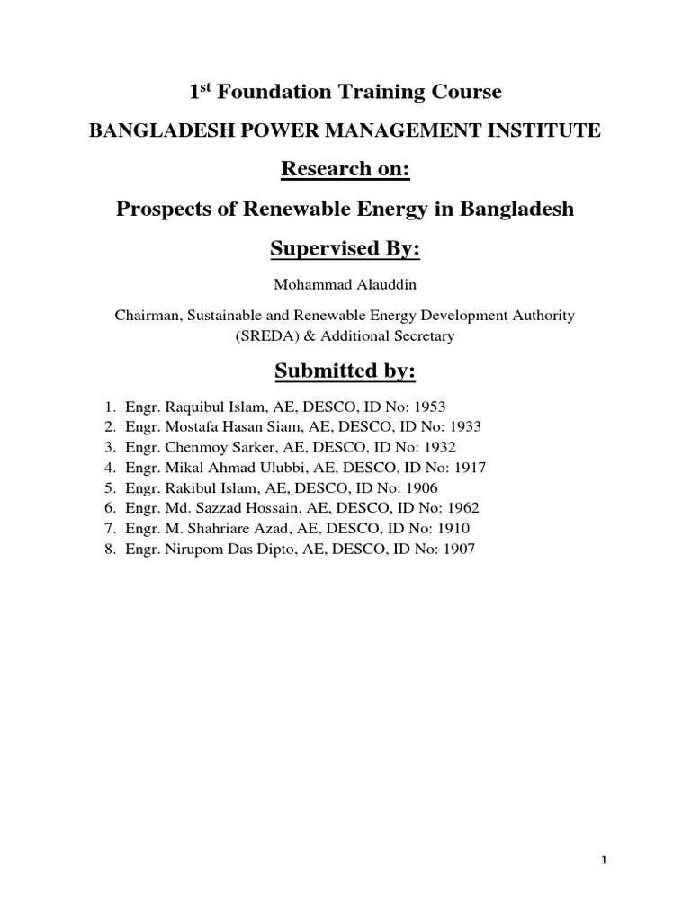 Prospect of Reneable Enrgy in Baglagesh (BPDB) | PDF | Solar Power ...