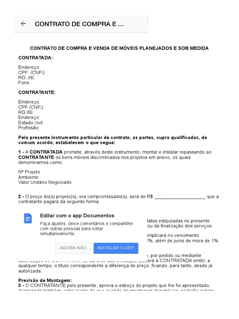 Contrato de Compra e Venda de Móveis Planejados e Sob Medida | PDF ...