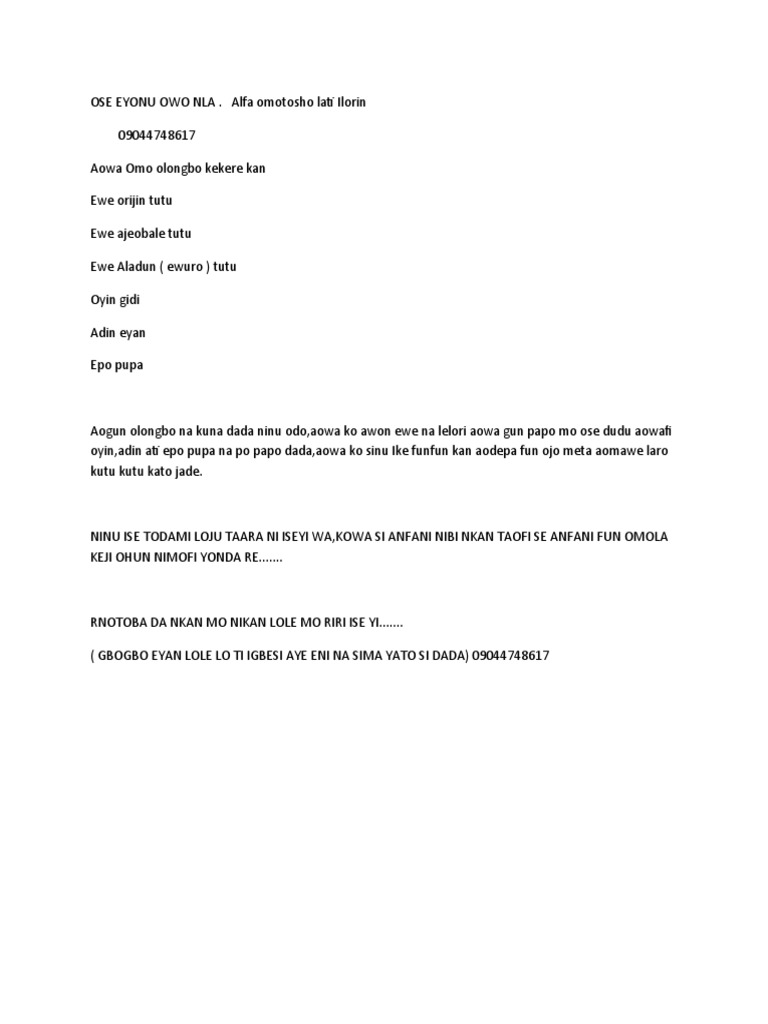 Ose Eyonu Owo N | PDF