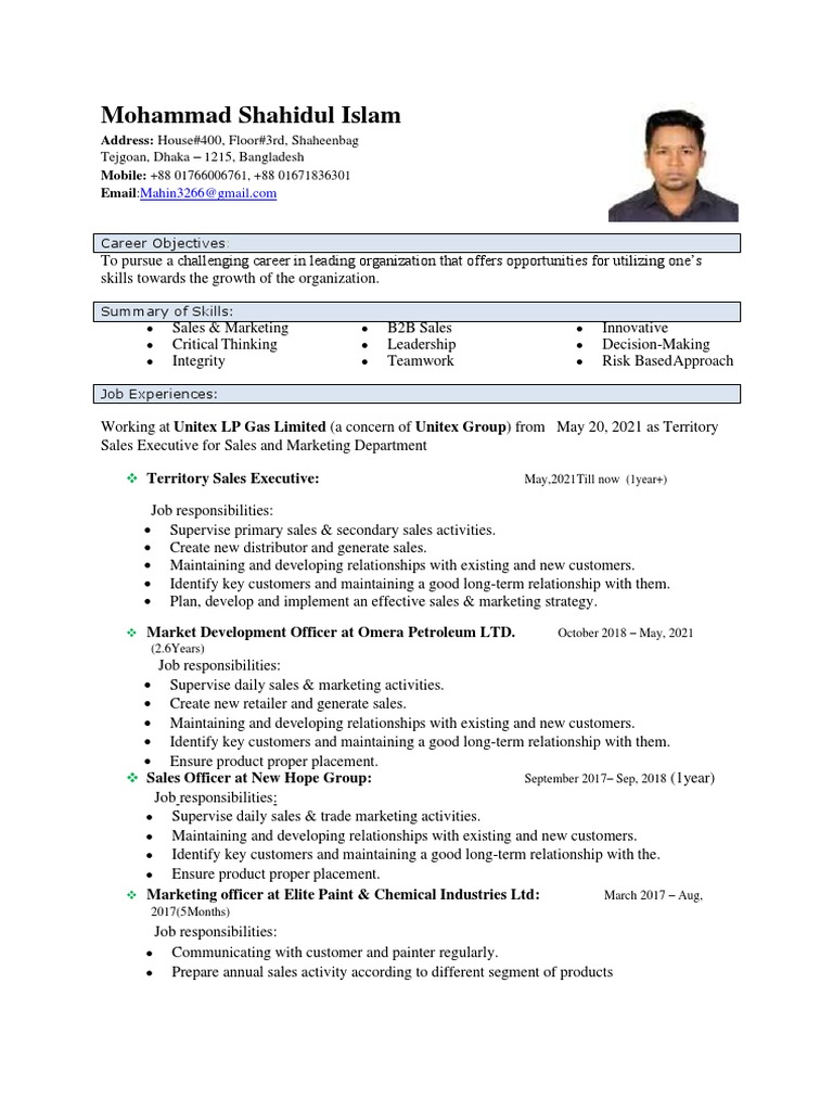 CV of Mamun | PDF | Sales | Marketing
