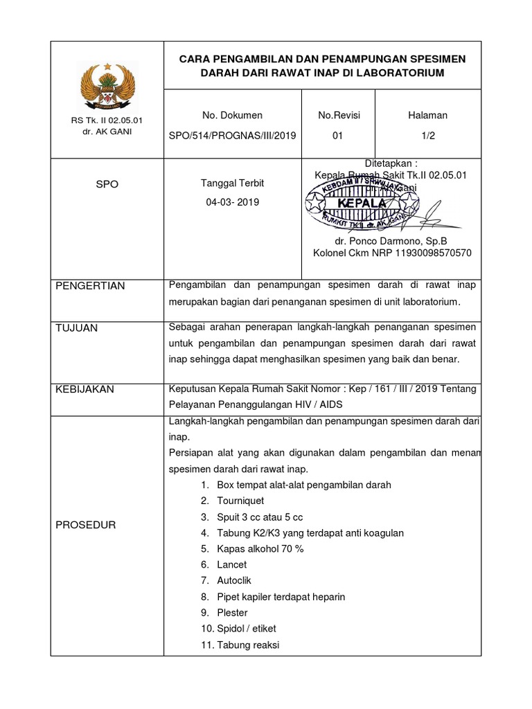 03 Cara Pengambilan Dan Penampungan Spesimen Darah Dari Rawat Inap Di ...
