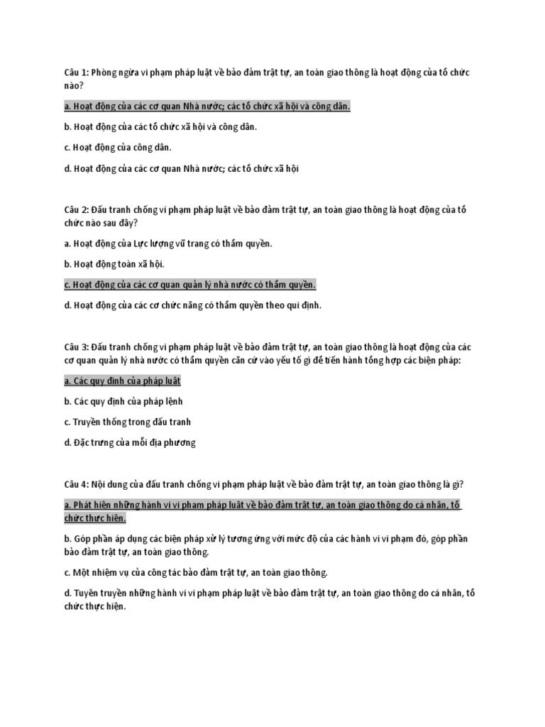 Câu hỏi trắc nghiệm QP2 | PDF