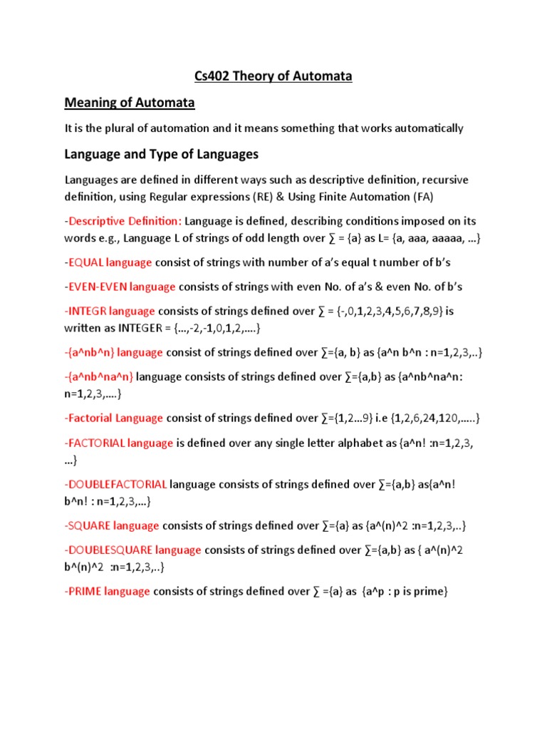 Theory of Automata Concepts | PDF | String (Computer Science) | Computer Science
