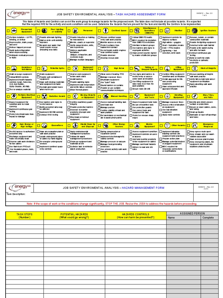 EXXI JSA Blank | PDF | Personal Protective Equipment | Occupational ...