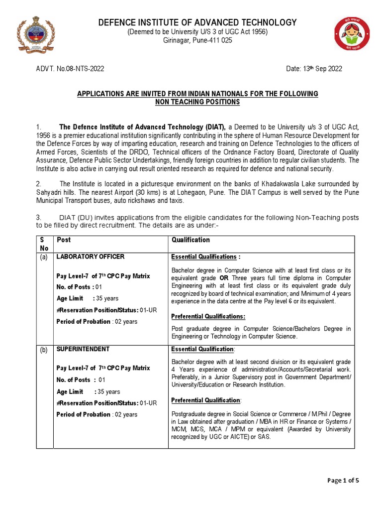 Advt No 08-NTS-2022 | PDF | Academic Degree | Diploma