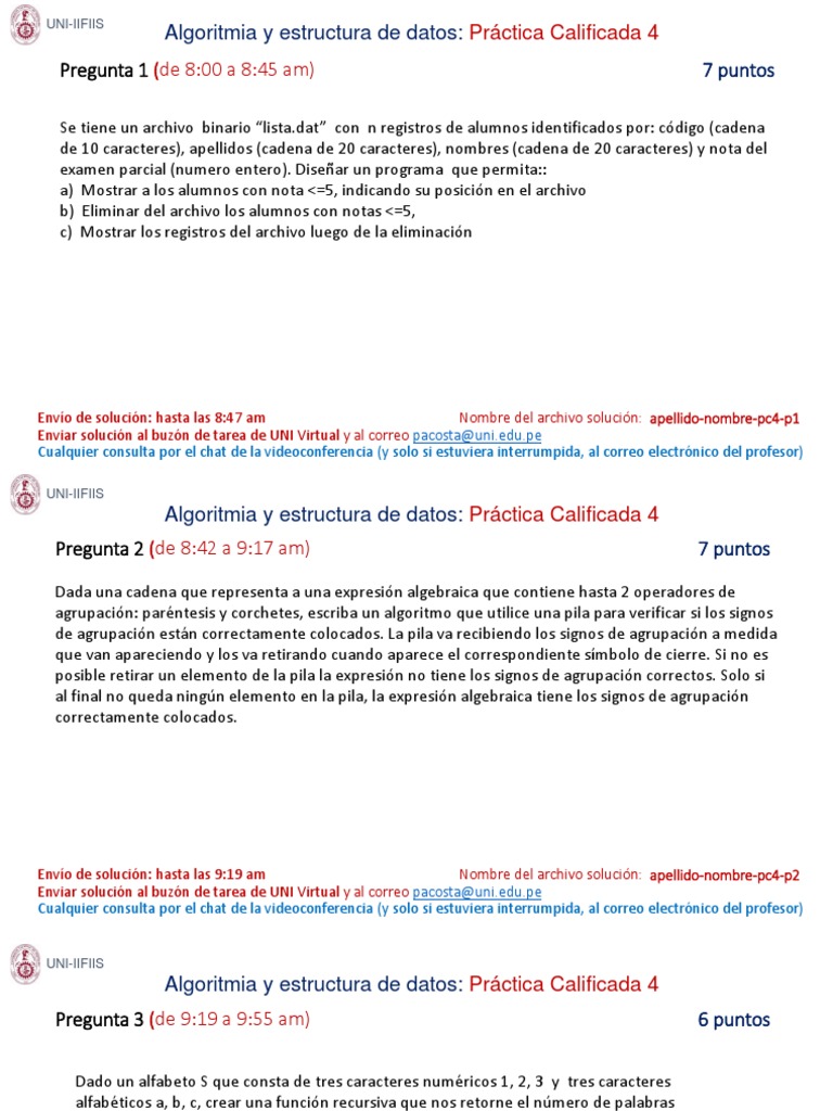 Uni Si205 PC4 | PDF | Algoritmos | Archivo de computadora