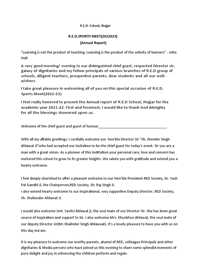 Principal Annual Day Speech | PDF | Teaching Method | Teachers