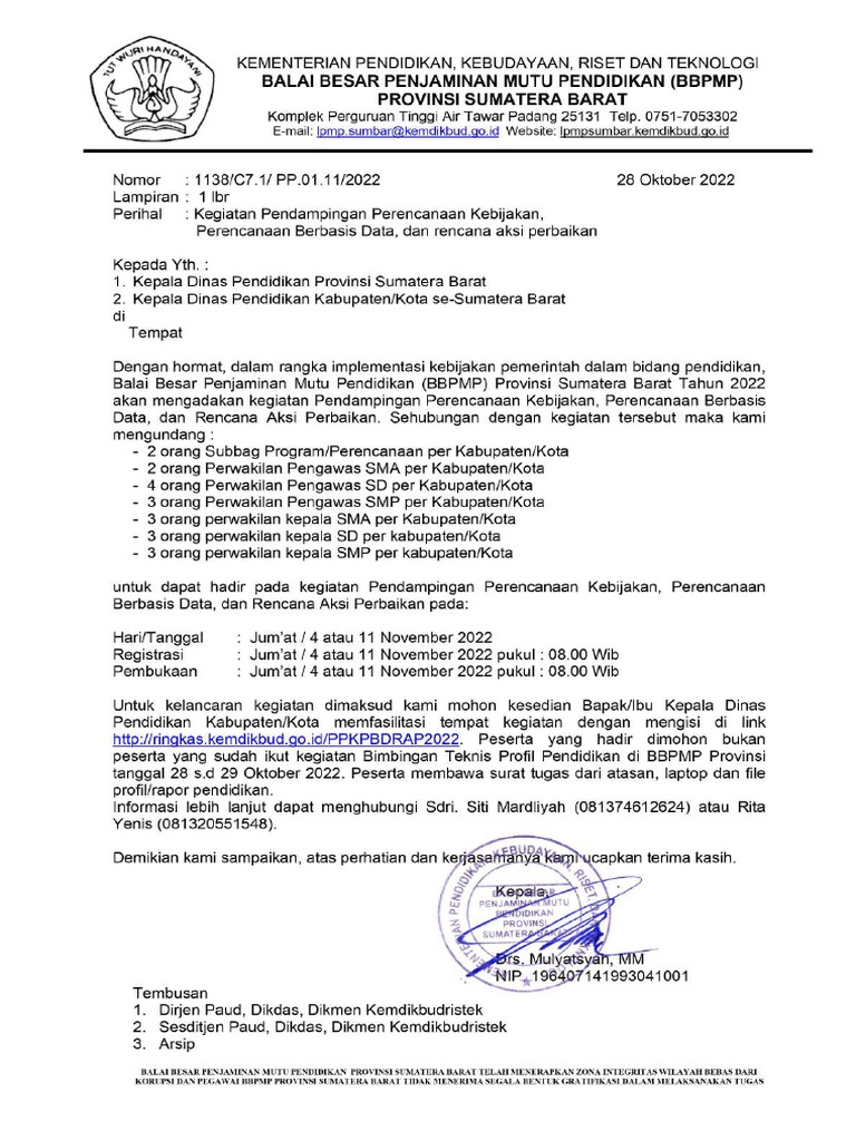 Undangan Pendampingan Perencanaan BD RAP (OK) ! | PDF