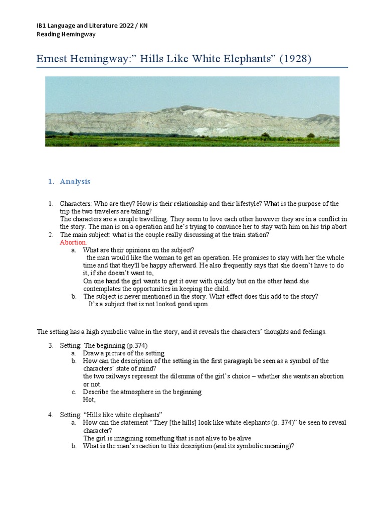 Study Questions - Hills Like White Elephants | PDF