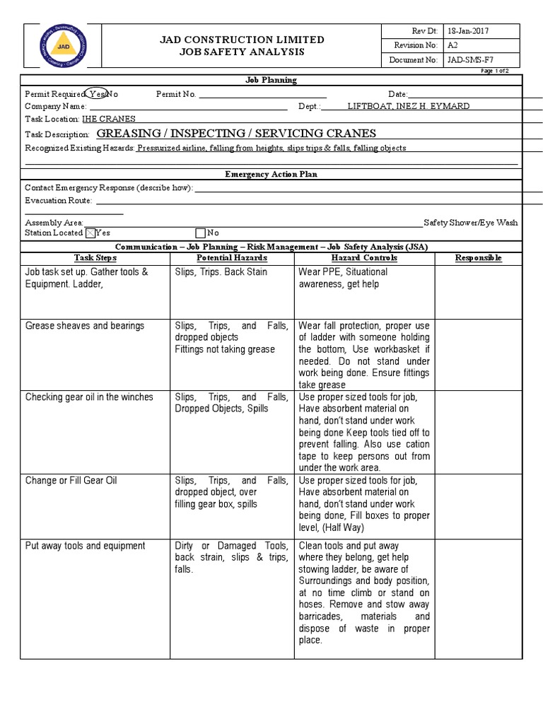 Jsa Servicing Cranes | PDF | Water | Occupational Safety And Health
