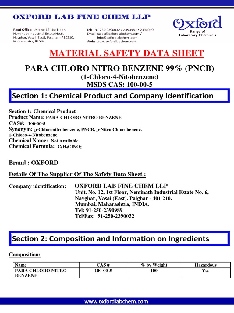Para Chloro Nitro Benzene | PDF | Toxicity | Personal Protective Equipment