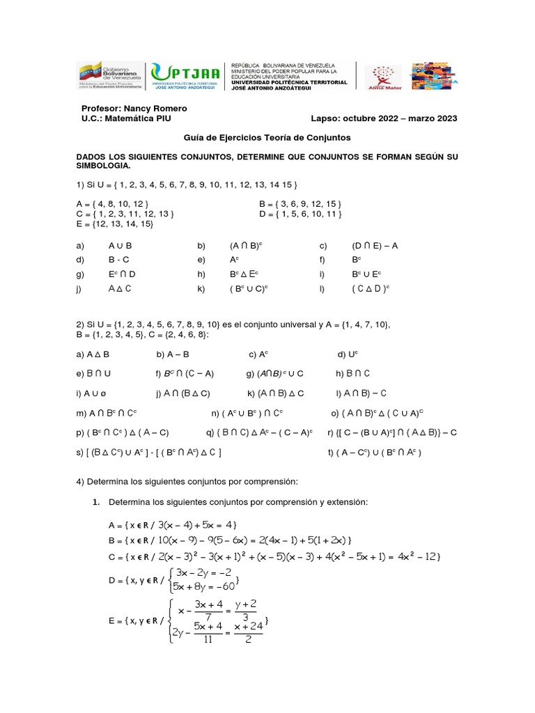 Guia de Ejercicios PIU | PDF | Matemáticas discretas | Teoría de los ...