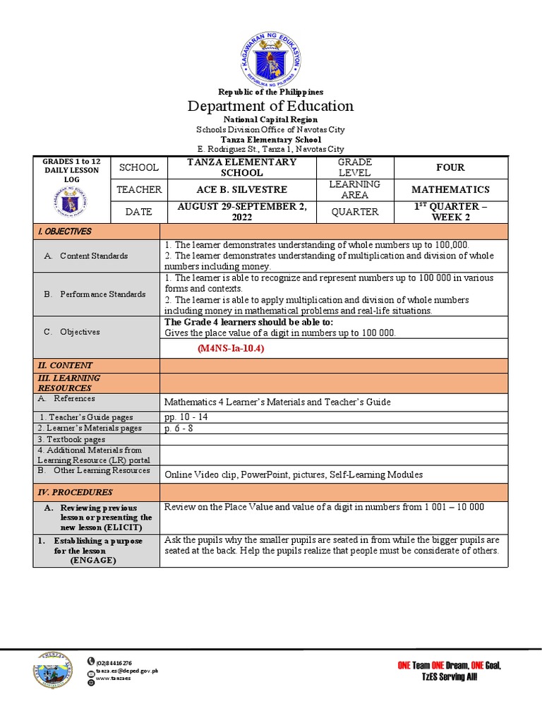 Math 4 Q1 WK2 | PDF | Learning | Teachers