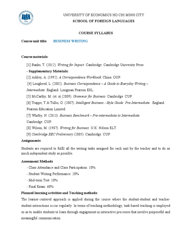 Business Writing Course Syllabus | PDF | Linguistics | Teaching