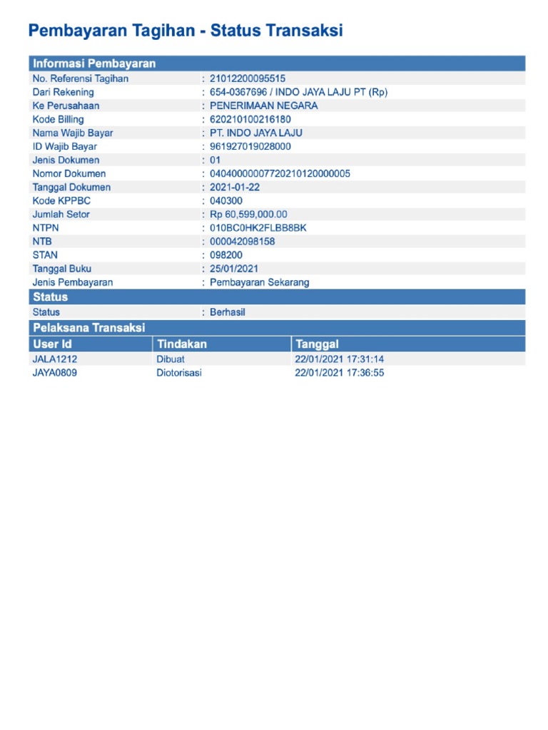 Bukti Bayar Billing Pib Bea Masuk - MZ-3002 | PDF