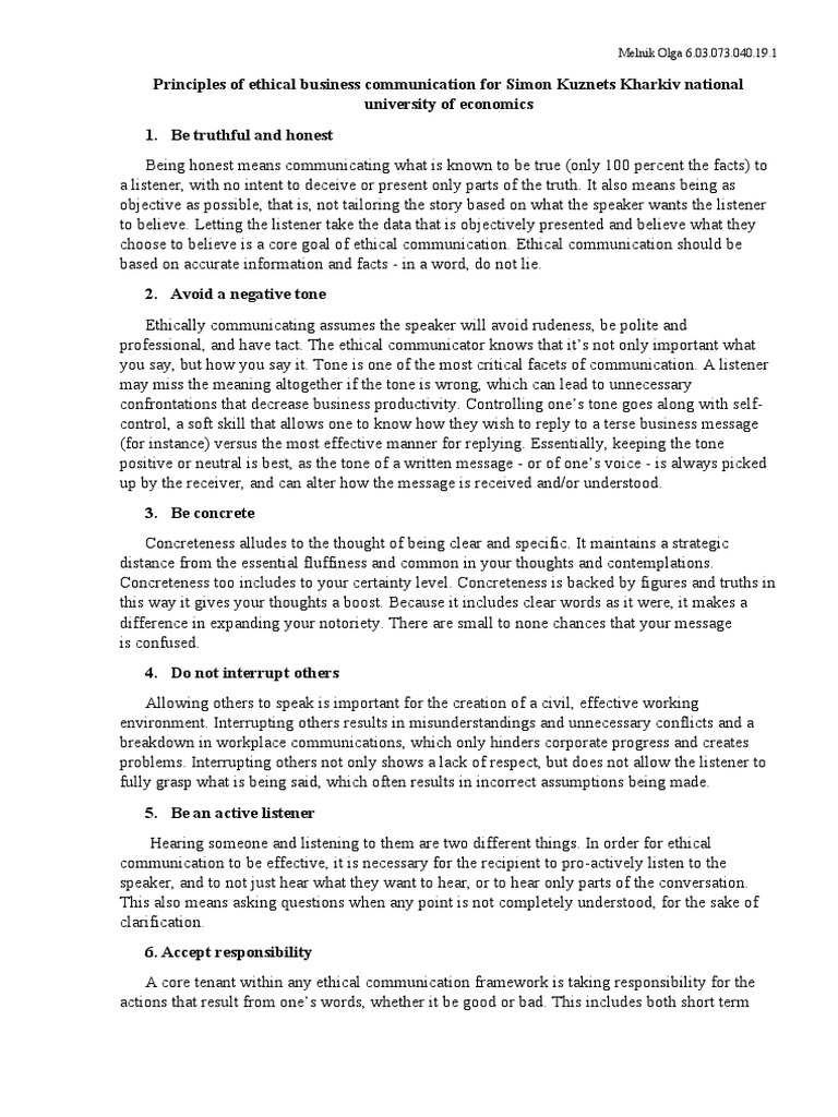 Principles of Ethical Business Communication | Download Free PDF ...