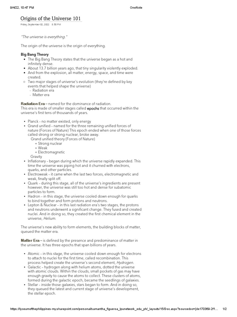 Origin of the Universe - Big Bang Theory | PDF | Universe | Fundamental ...