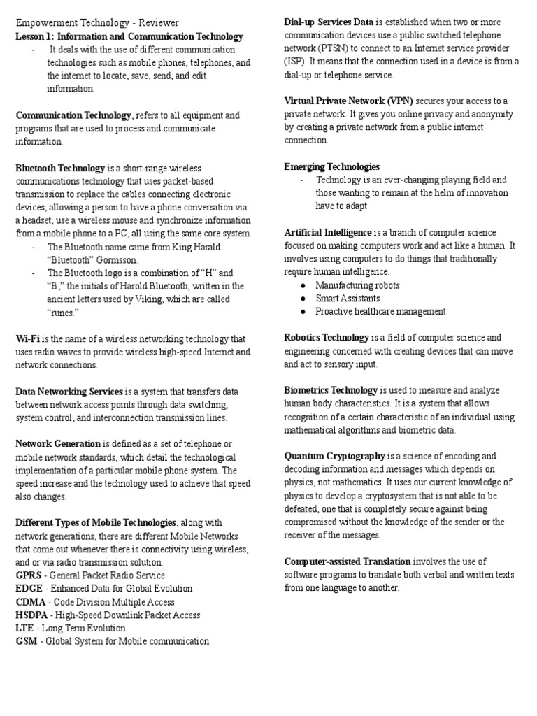 Empowerment Technology - Reviewer | PDF | Computer Network | Gsm