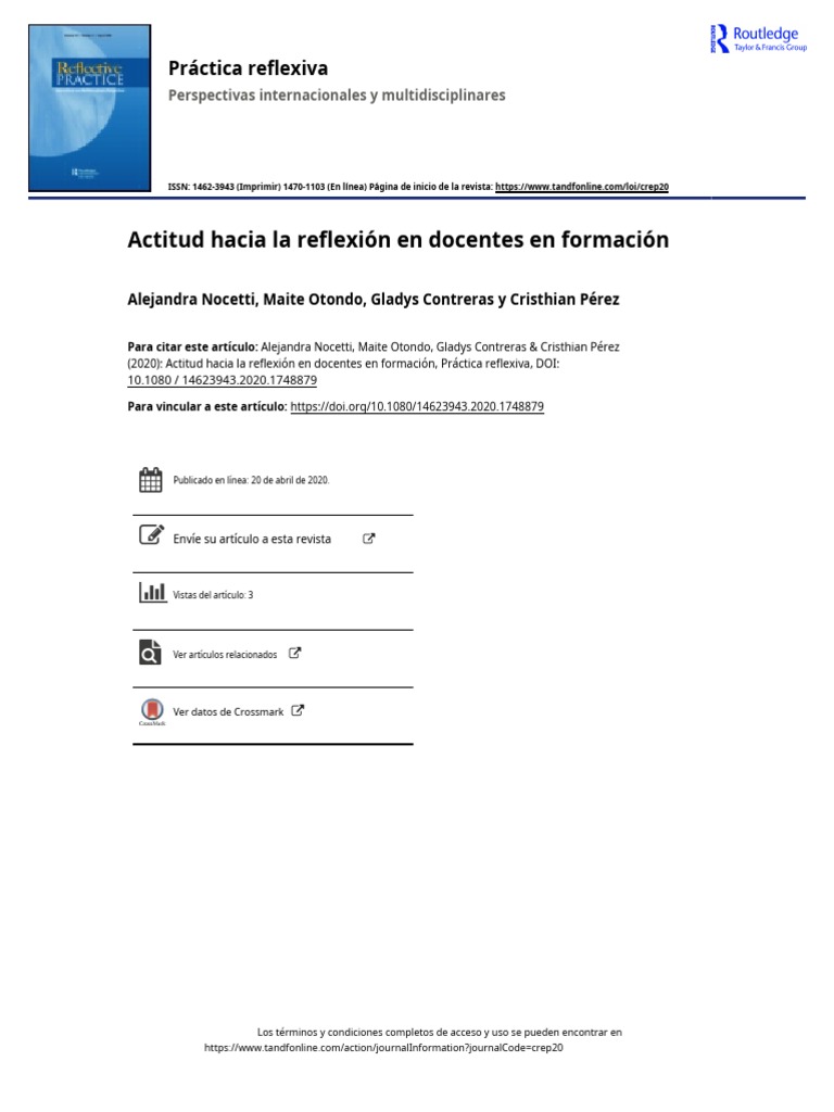 Nocetti Et Al. (2020) Actitud Hacia La Reflexión en Docentes en ...
