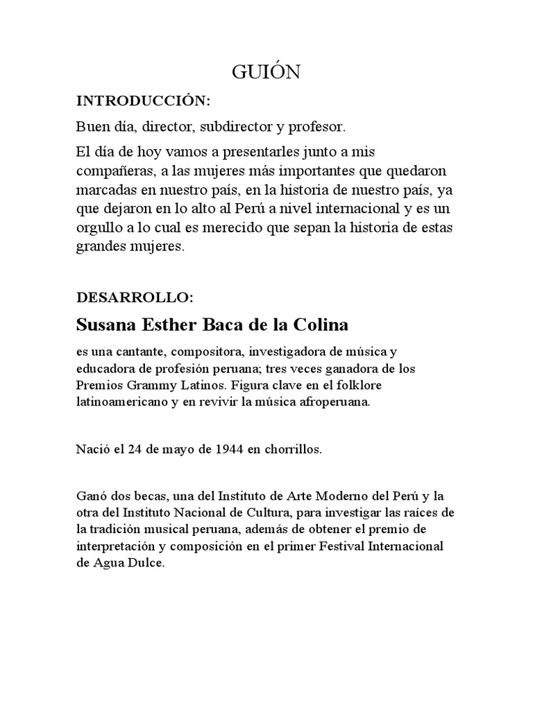 Guión: Susana Esther Baca de La Colina | PDF | Arte | Clásicos