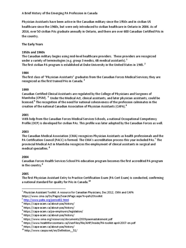PA Brief History Canada 0 | PDF | Physician | Health Care