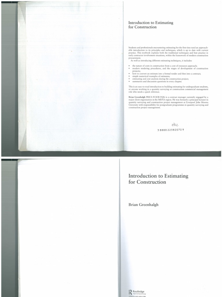 Introduction To Estimating For Construction (2013) | PDF