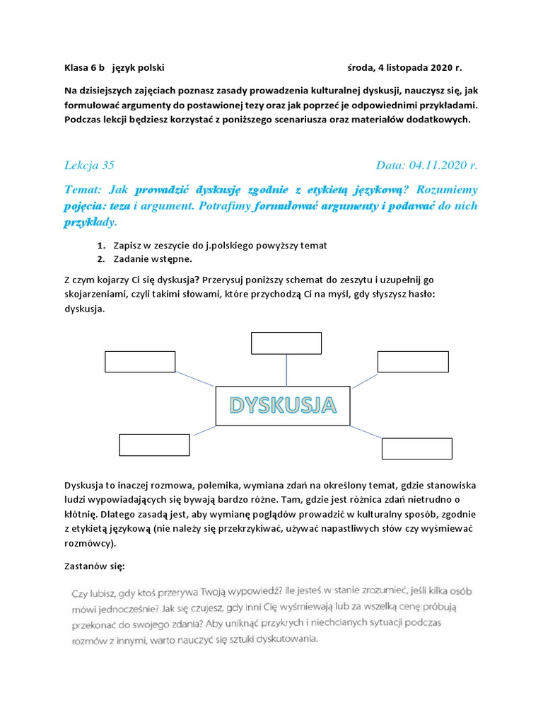 Klasa 6 B Jezyk Polski Materialy 10 Sroda 4 Listopada Lekcja 35 | PDF