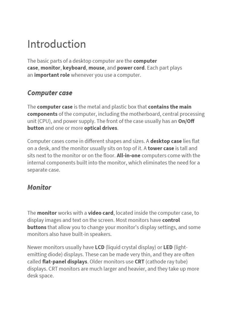 5 Basic Parts Of A Computer Pdf Computer Monitor Input Output