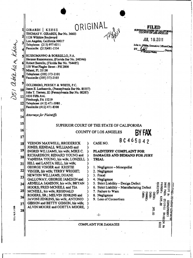 Complaint in The Case of 75 Former NFL Players v. National Football ...