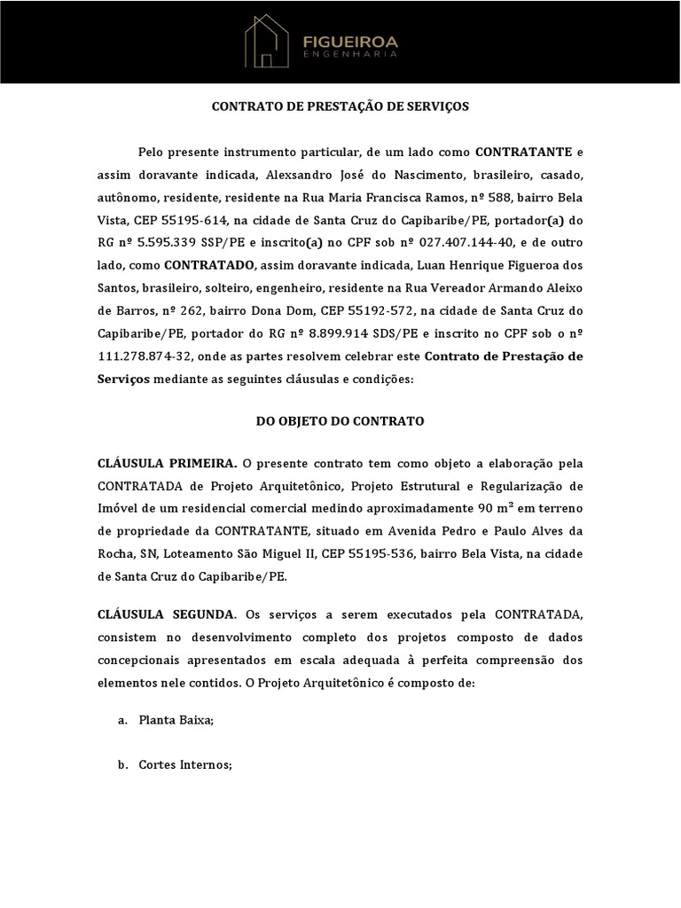 Modelo de Contrato | Download grátis PDF | Esboço