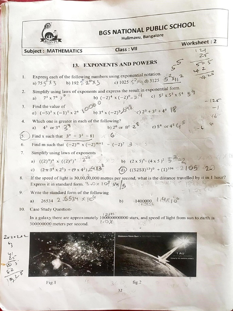 Exponents and Powers Worksheet | PDF | Milky Way | Exponentiation
