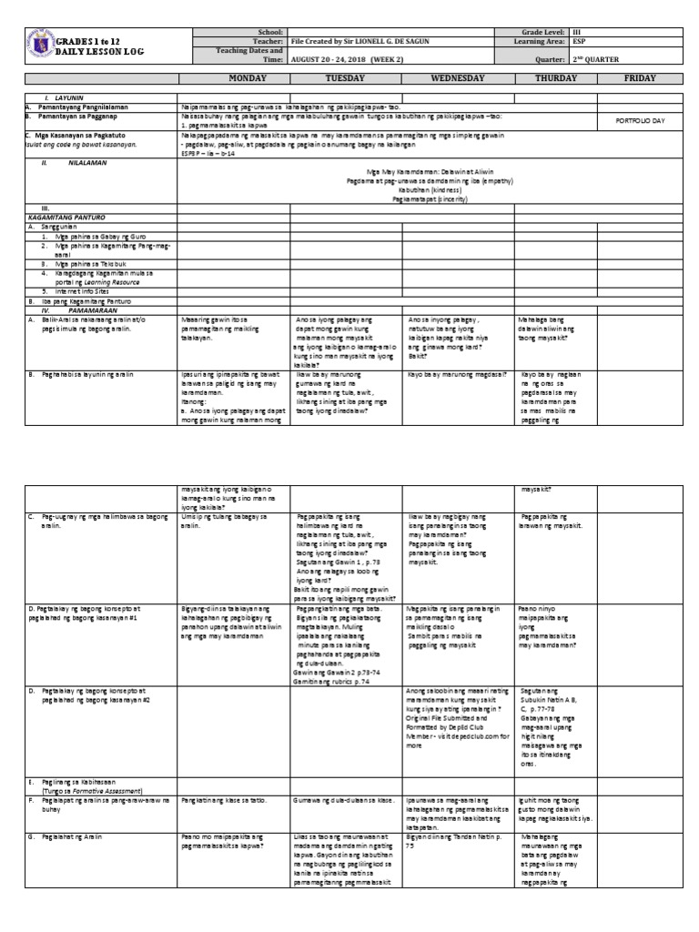 DLL - Esp 3 - Q2 - W2 | PDF