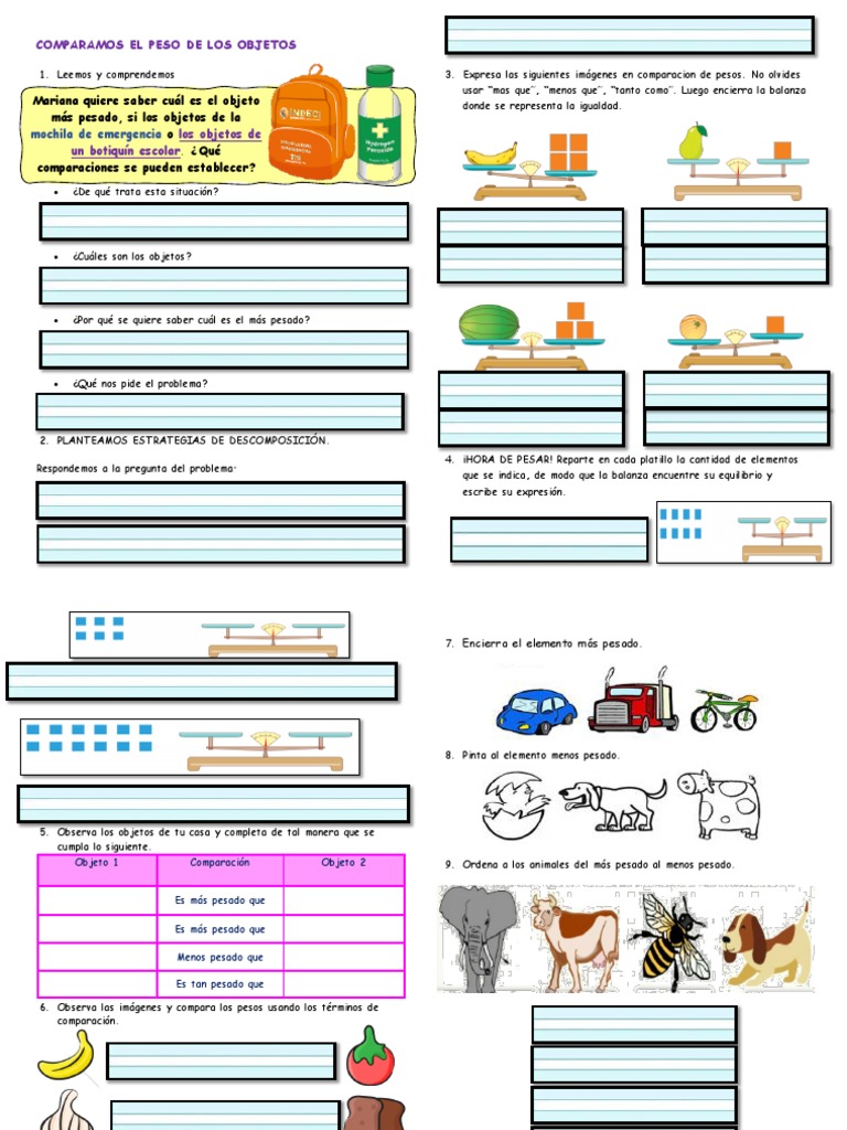 Ficha - Comparamos El Peso de Los Objetos | PDF