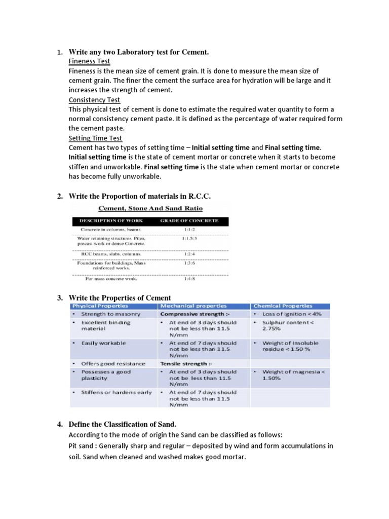 Question & Answer - 2 Marks | PDF | Concrete | Cement