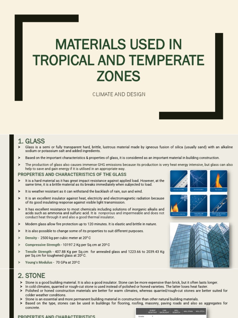 Materials Used in Tropical and Temperate Zones | PDF | Concrete | Glasses