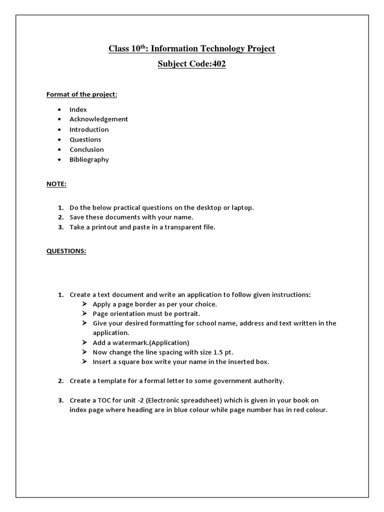 Class 10th Infomation Technology Project | Download Free PDF ...