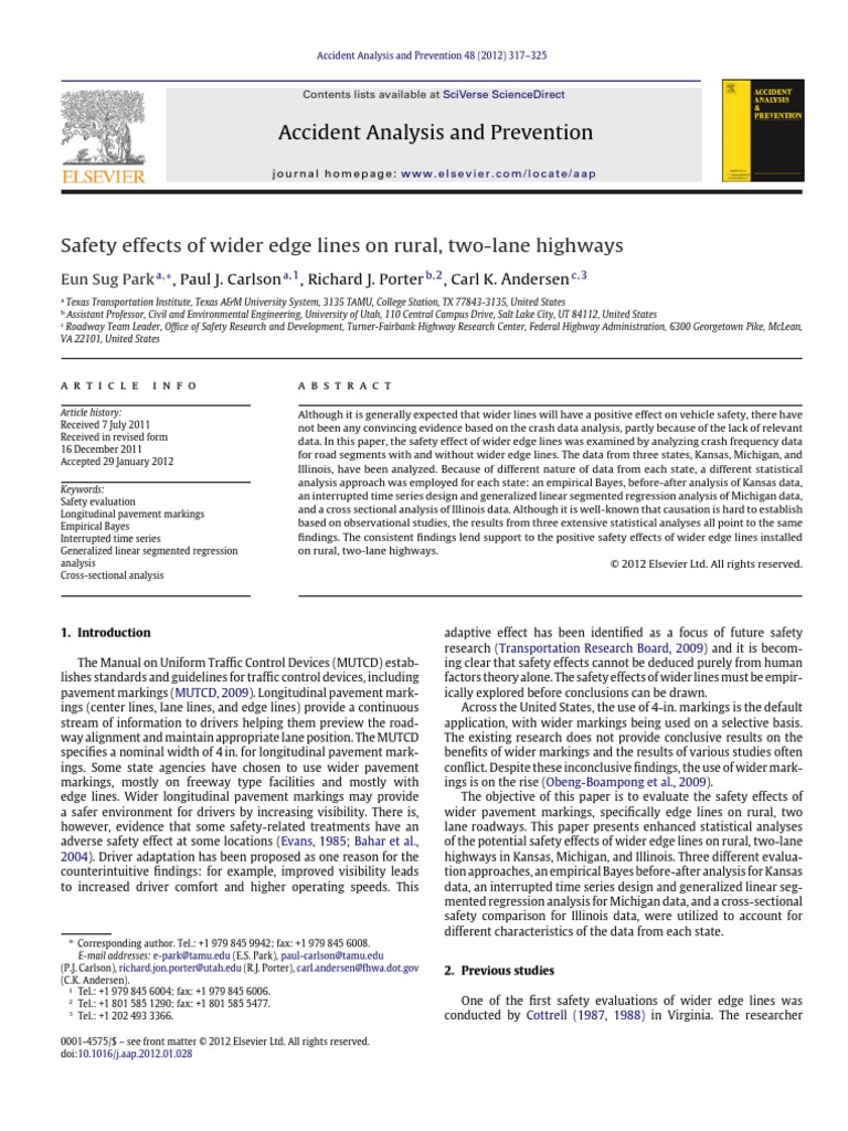Safety Effects of Wider Edge Lines On Rural, Two-Lane Highways - Eun ...