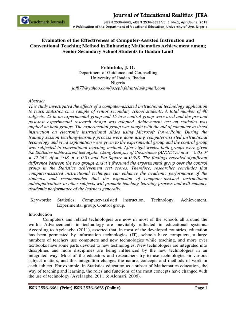 Evaluation of The Effectiveness of Computer-Assisted Instruction | PDF | Educational Technology ...