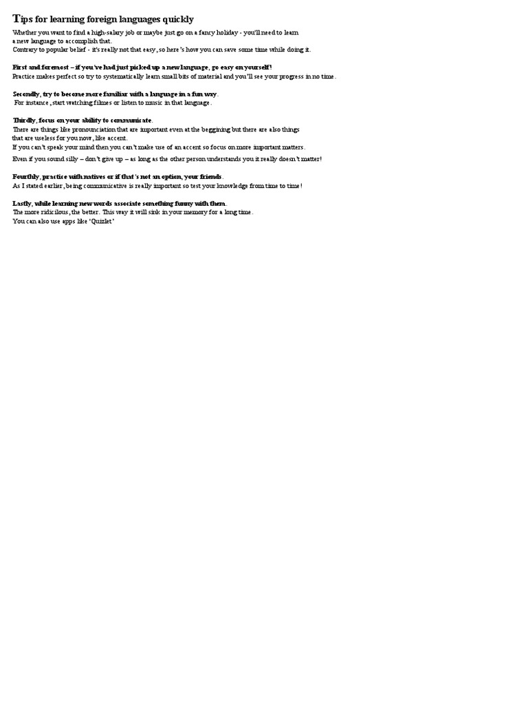 Tips For Learning Foreign Languages Quickly | PDF