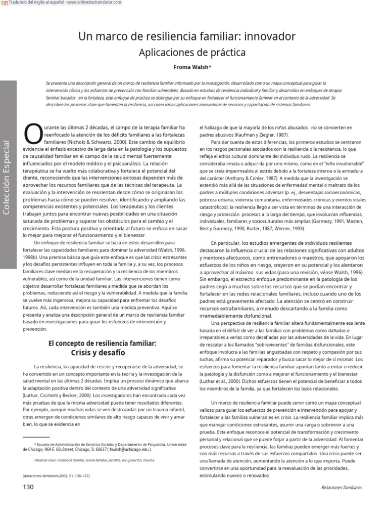 Walsh 2002 - Resiliencia Familiar | PDF | Resiliencia psicológica | Estrés (biología)