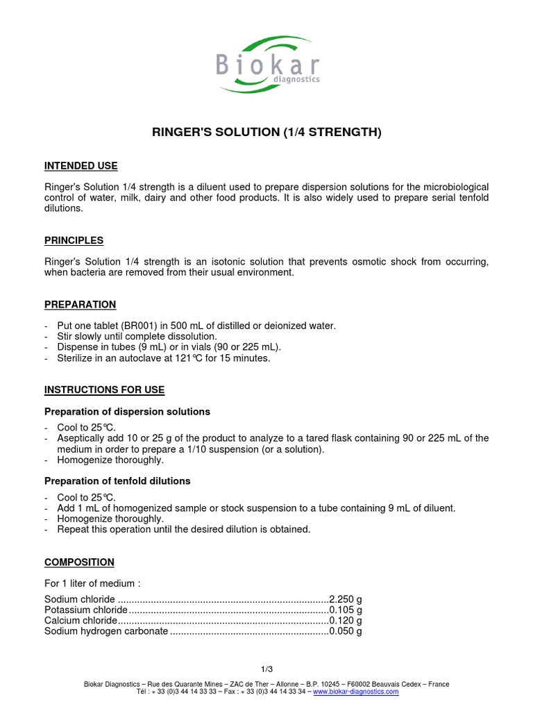 Ringers Solution 1.4 Strength | PDF | Chemistry | Chemical Substances
