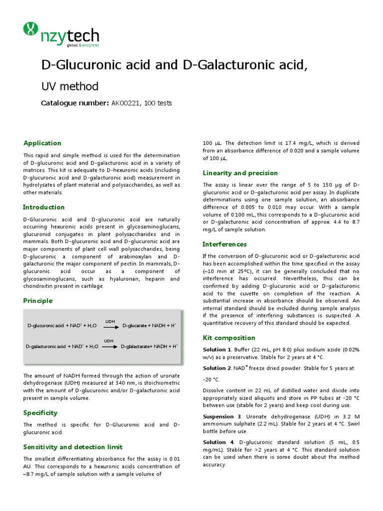 D-Glucuronic Acid and D-Galacturonic Acid, UV Method | PDF | Absorbance ...