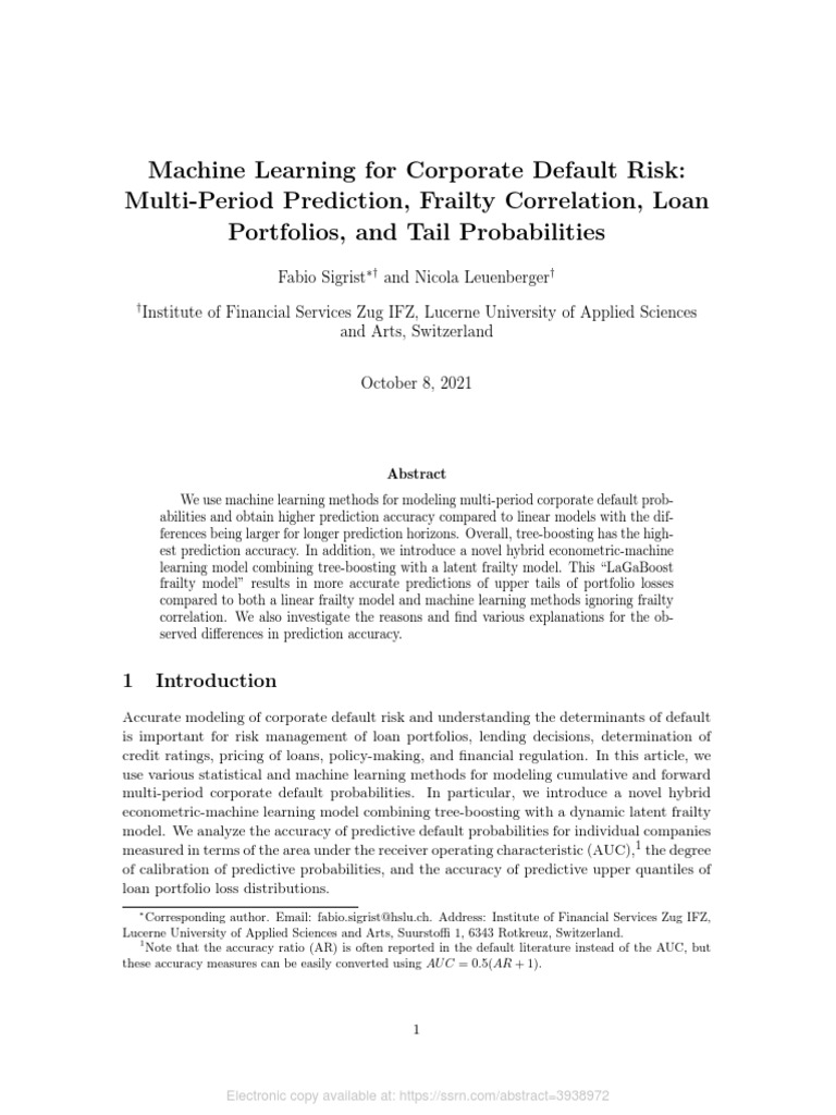 Machine Learning For Corporate Default Risk Multi-Period Prediction, Frailty Correlation, Loan ...