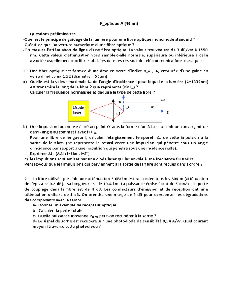 F - Optique A (40mn) Questions Préliminaires | PDF
