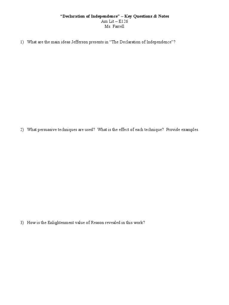 "Declaration of Independence" - Key Questions & Notes | PDF