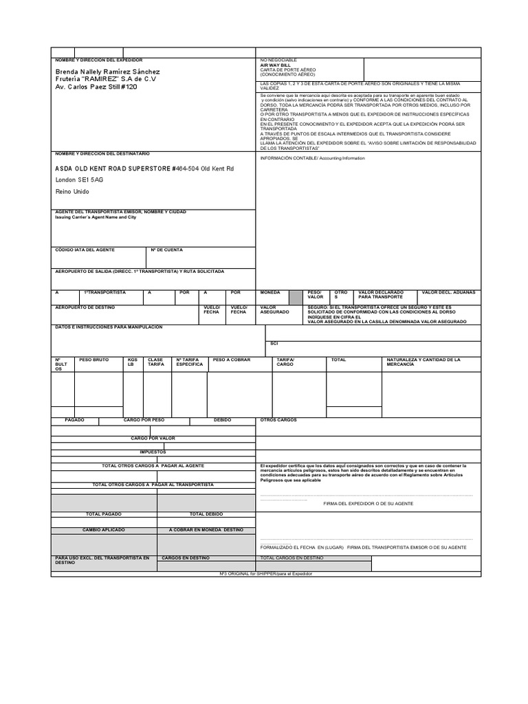 Modelo de Air Waybill Awb o Conocimiento | PDF