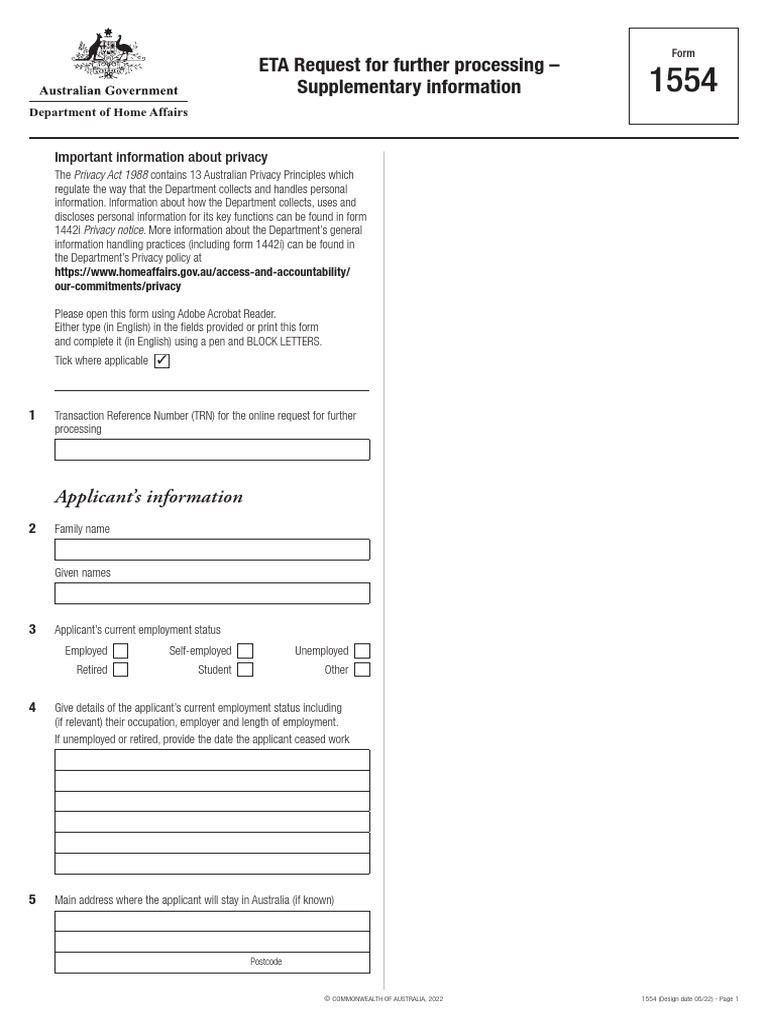 Australian ETA Form - 1554 | PDF | Travel Visa | Privacy