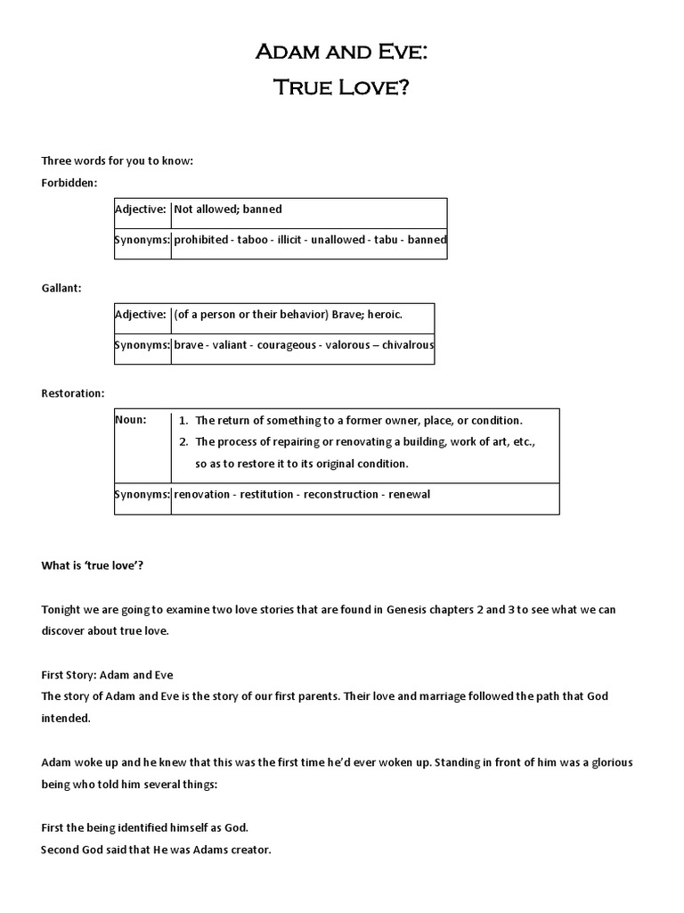 Adam and Eve - True Love - Script | PDF | Adam | Adam And Eve